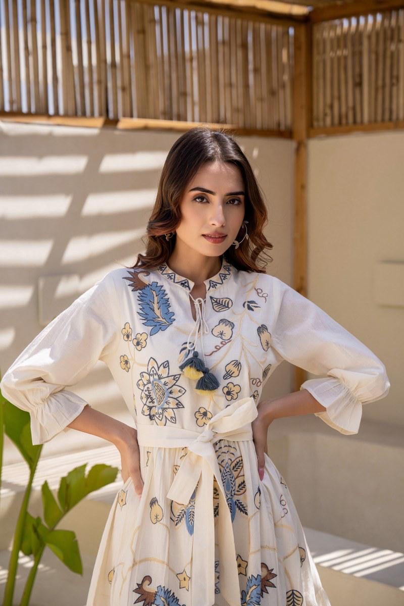Ivory Embroidered Hakoba lace A Line Dress – Kayabandh