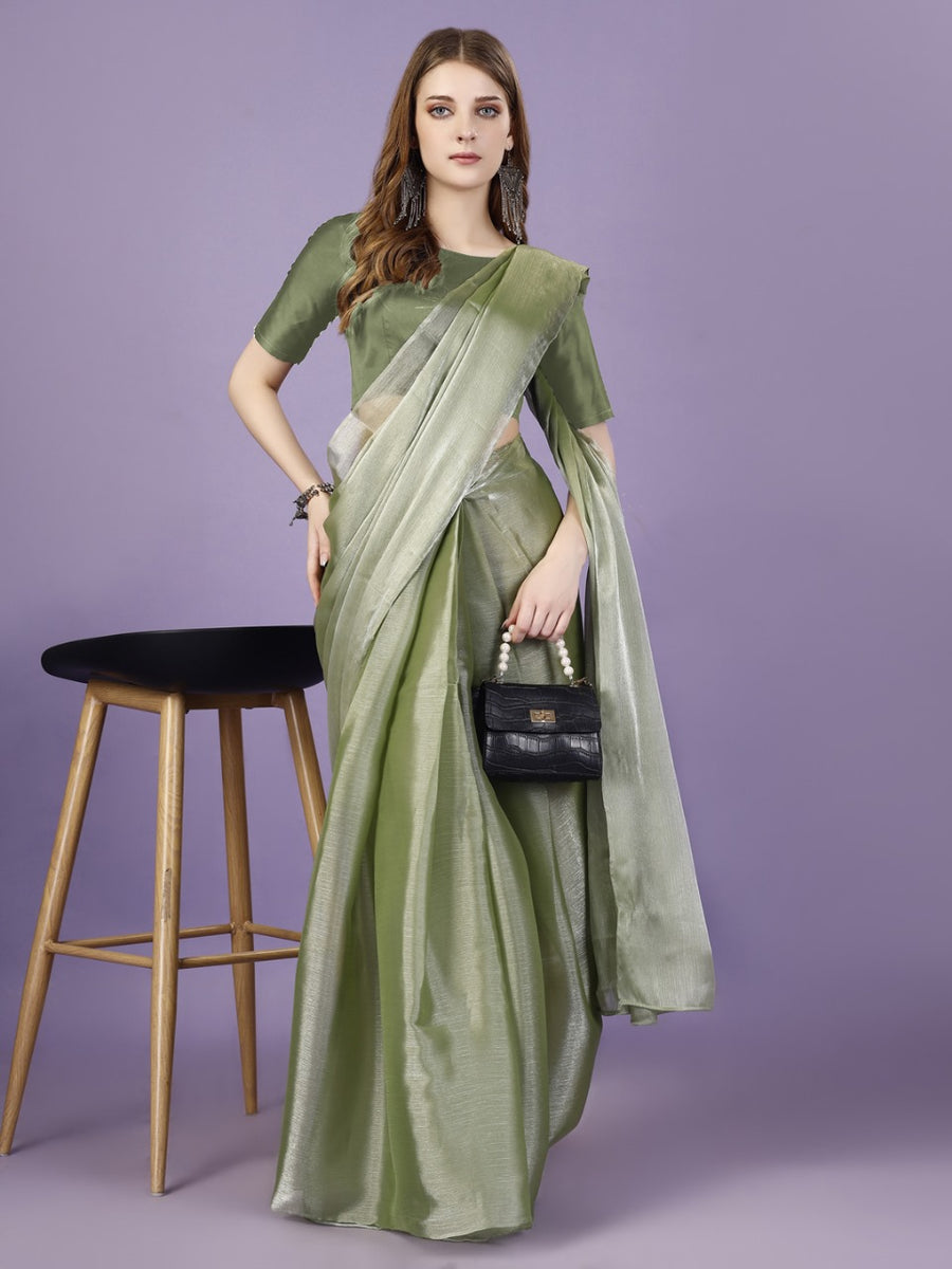 Solid Chinon Chiffon Light Green Saree – Kayabandh