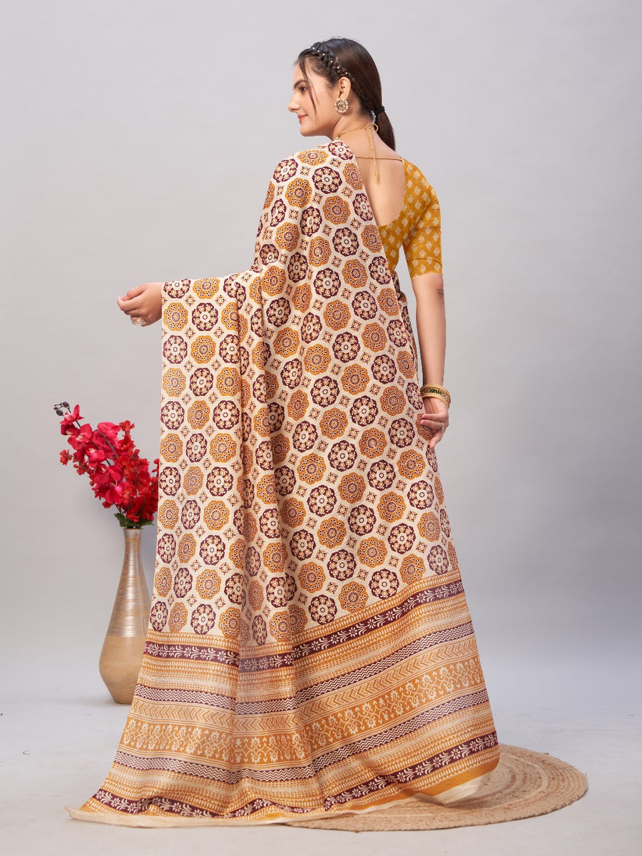 Pure Cotton Ajrakh Print Saree – Kayabandh